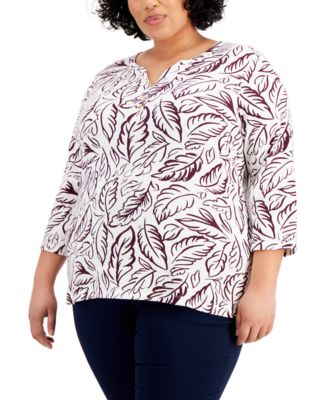 Karen Scott Plus Size Printed Henley Top, Created for Macy's - Macy's