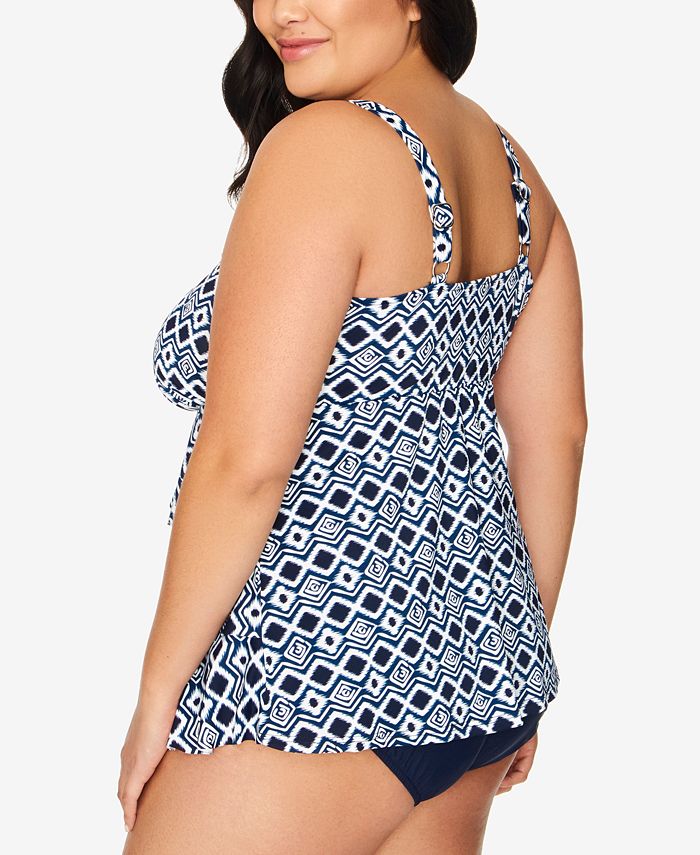 Swim Solutions Plus Size Cottage Tile Printed Tummy Control One Piece