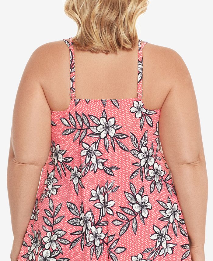 Swim Solutions Plus Size Catalina Coral Princess Printed Tankini Top ...