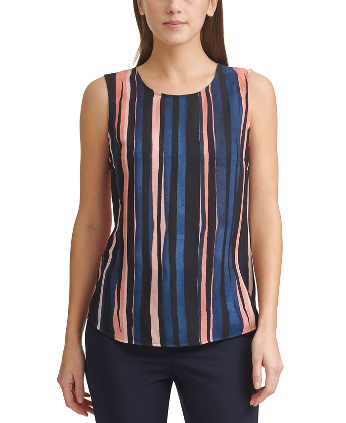 DKNY Petite Striped Sleeveless Top - Macy's
