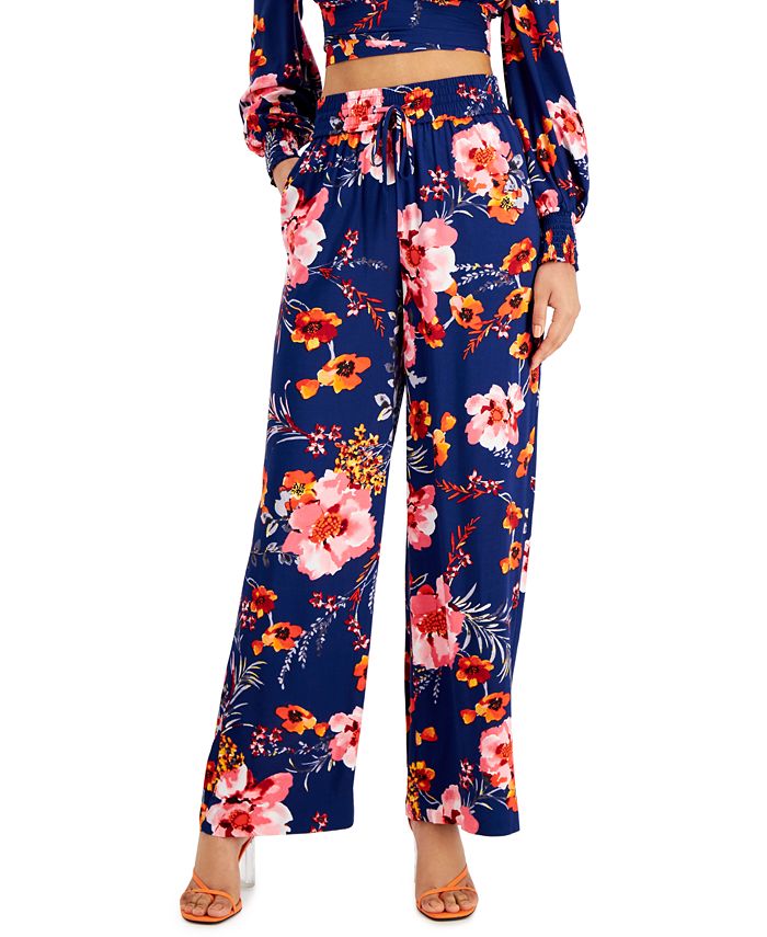 Bar Iii Printed Tie Front Wide Leg Pull On Pants Created For Macys