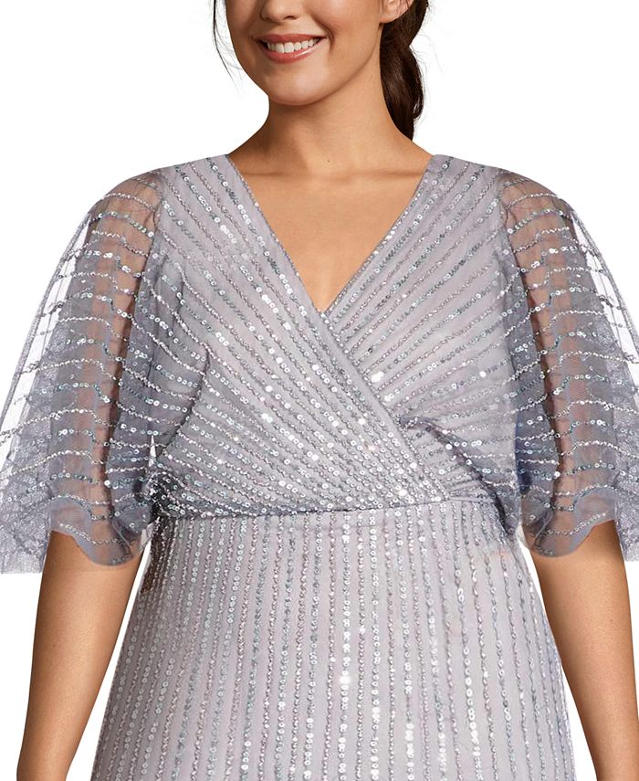 Adrianna Papell Plus Size Sequin Flutter-Sleeve Dress - Macy's