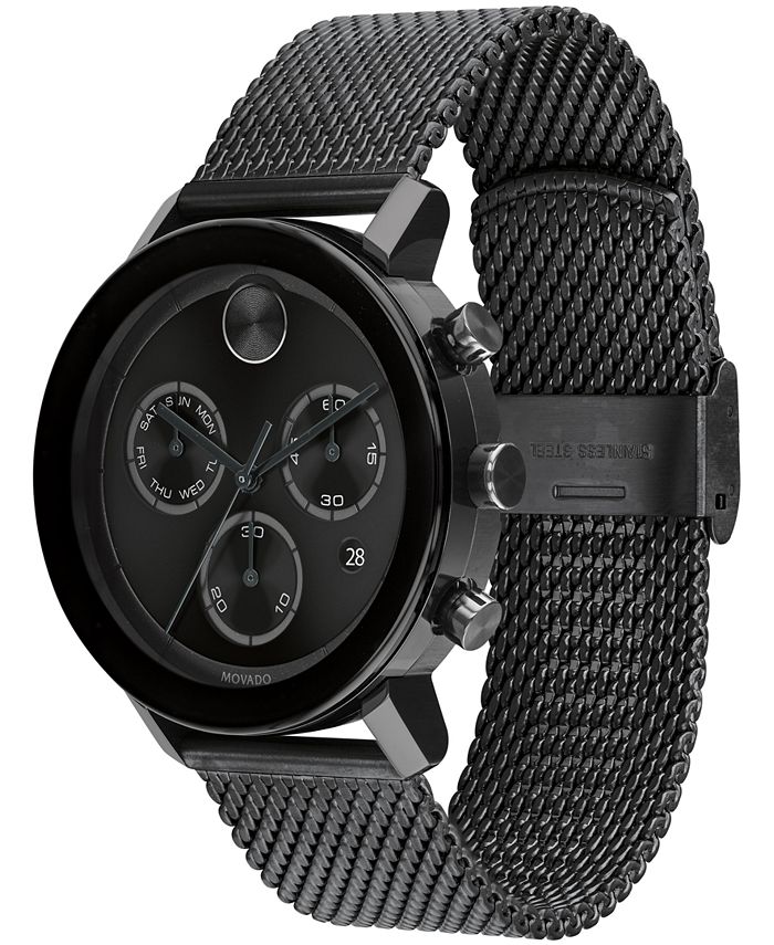 Movado Men's Swiss Chronograph Bold Verso Black Ion-Plated Steel Mesh ...