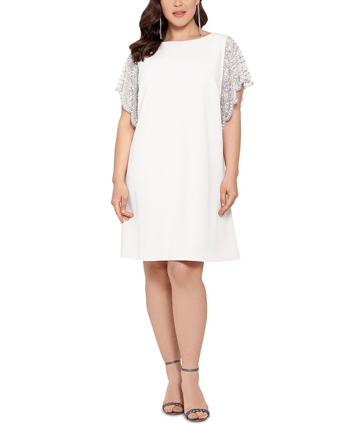 Xscape Plus Size Beaded Sleeve Dress Macys