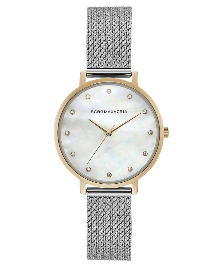 BCBGMAXAZRIA Ladies 3 Hands Slim Silver-Tone Stainless Steel Band Watch ...
