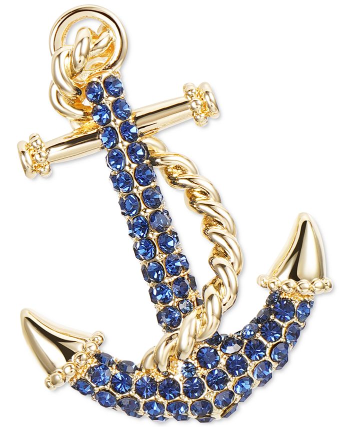 Charter Club Gold-Tone Blue Pavé Anchor Pin, Created for Macy's - Macy's