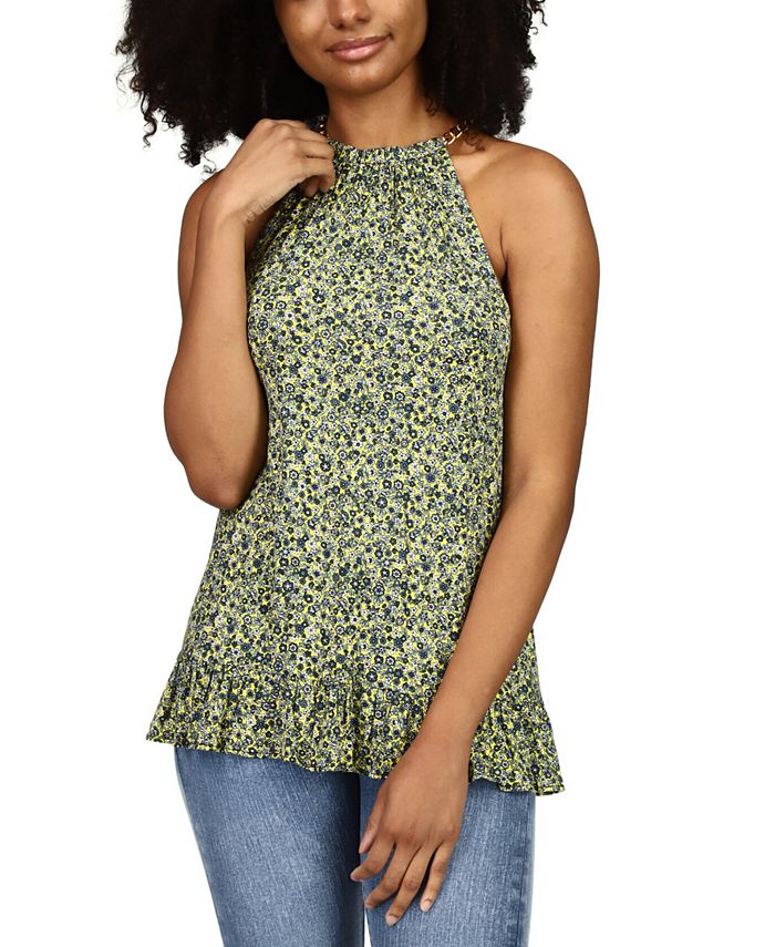 Michael Kors Floral Chain-Strap Halter Top - Macy's