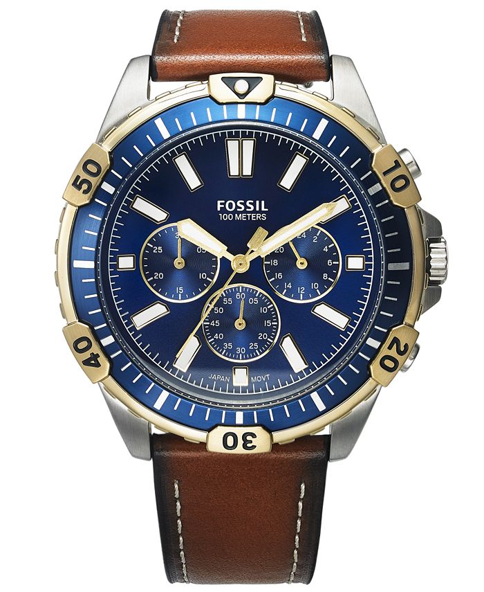 Fossil Men's Chronograph Garrett Brown Leather Strap Watch 44mm - Macy's