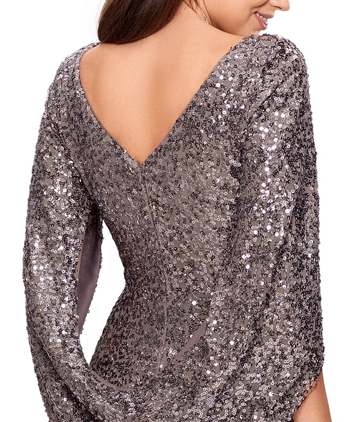 Betsy & Adam Sequined Draped-Back Gown - Macy's