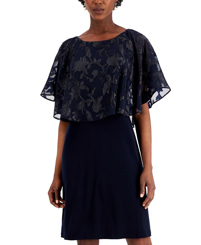Connected Metallic Chiffon-Cape Dress & Reviews - Dresses - Women - Macy's