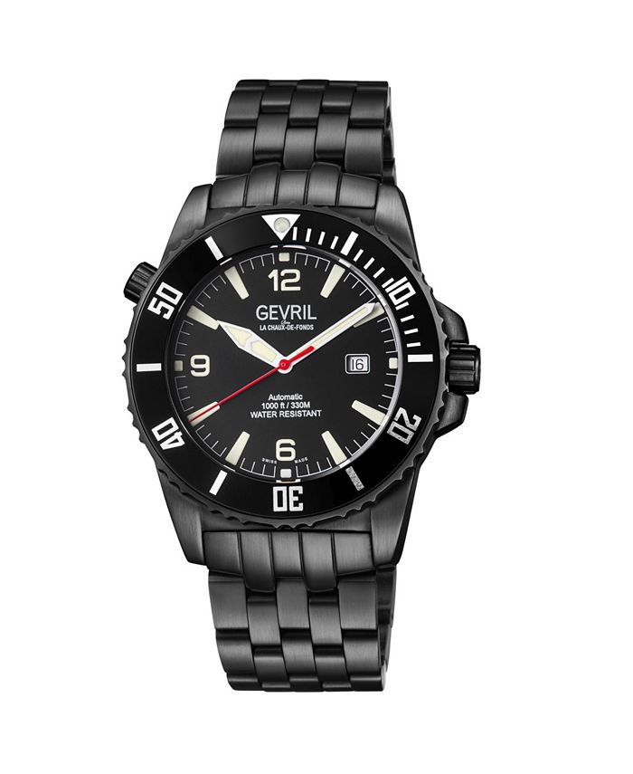 Gevril Men's Canal St Divers Swiss Automatic Black Bracelet Watch 45mm ...