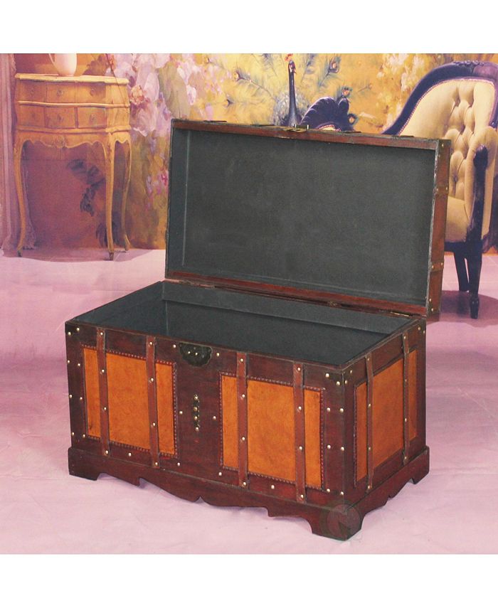 Vintiquewise Large Antique Style Steamer Trunk, Decorative Storage Box ...
