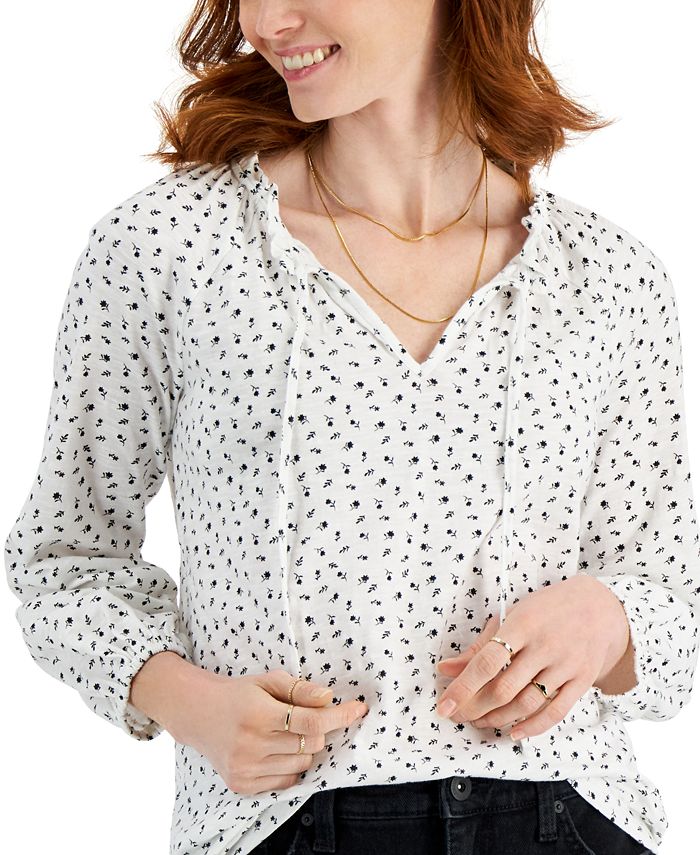 Style & Co Cotton Printed Poet Top, Created for Macy's - Macy's