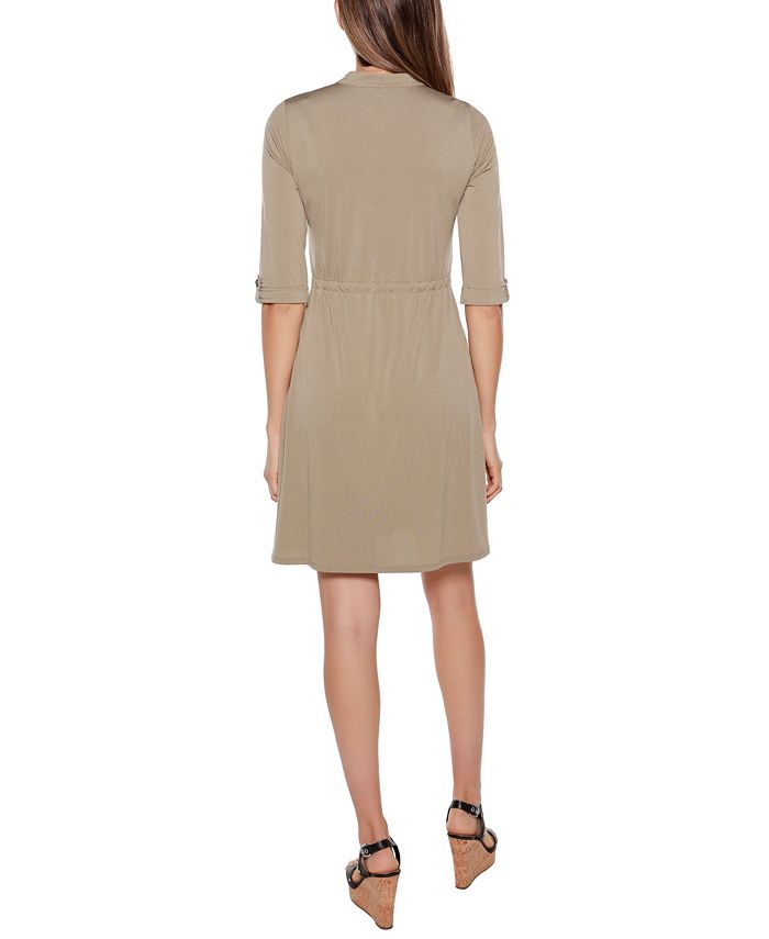 Belldini Black Label 3/4 Sleeve Button Down Mandarin Collar Dress ...