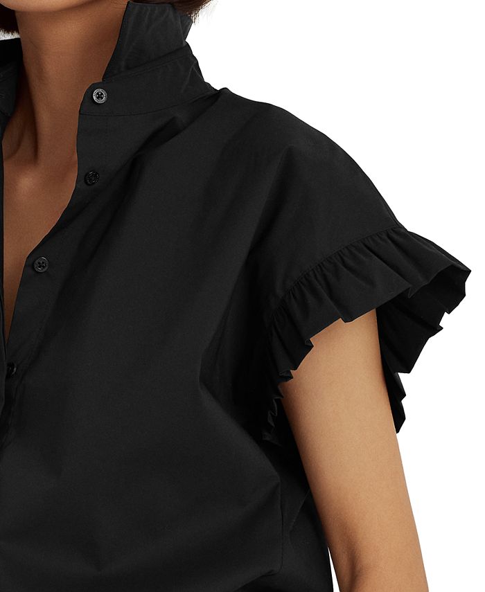 Lauren Ralph Lauren Ruffle-Trimmed Button Up Top - Macy's