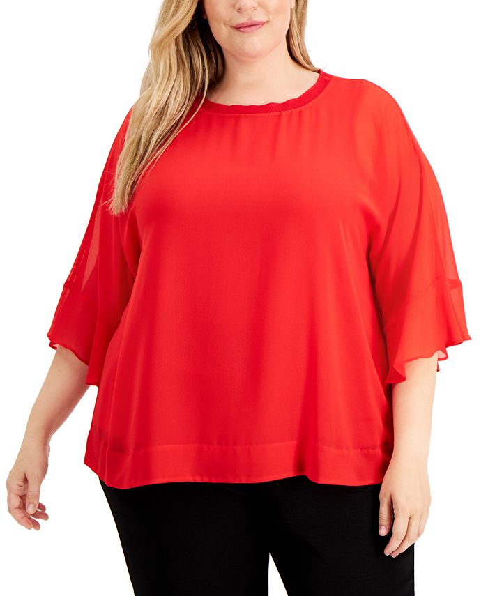 Calvin Klein Plus Size Ruffle-Sleeve Top - Macy's