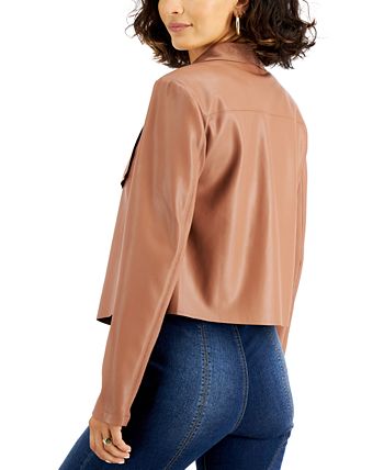 Bar III Petite Faux-Leather Flyaway Jacket, Created for Macy's - Macy's