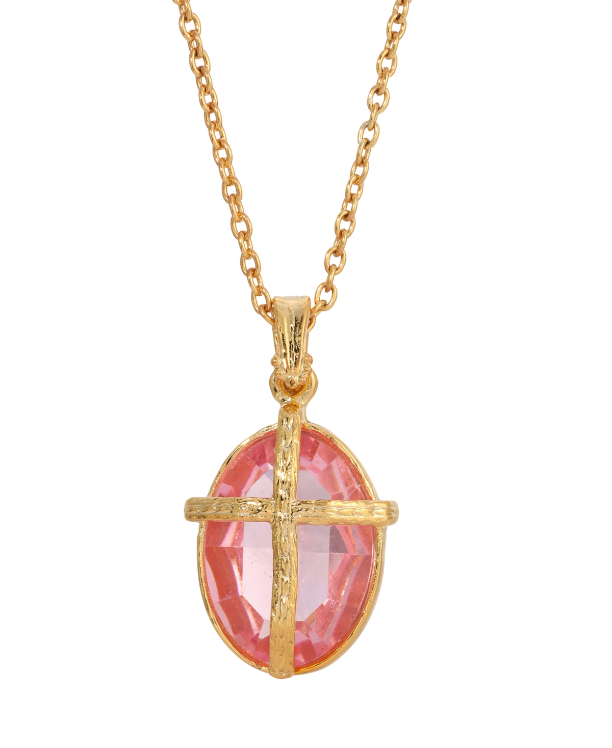 Click here for 14K Gold Dipped Light Pink Oval Stone Crystal Cros... prices