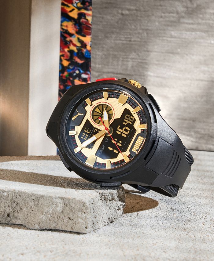 Puma Men's Bold Three-Hand and Digital Black Polyurethane Strap Watch ...