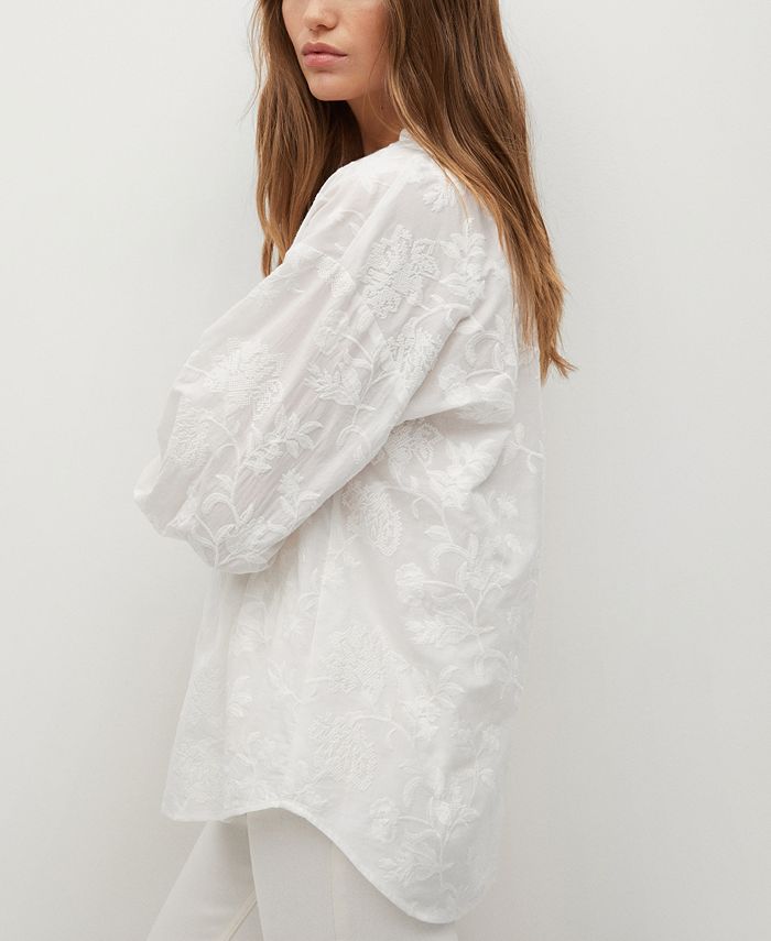 MANGO Embroidered Cotton Blouse - Macy's