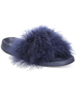 INC International Concepts Women's Faux-Marabou Pool Slides, Created ...