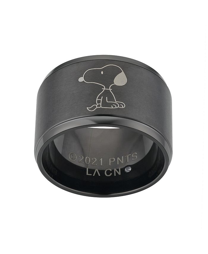 Peanuts Stainless Steel Black Snoopy Ring - Macy's