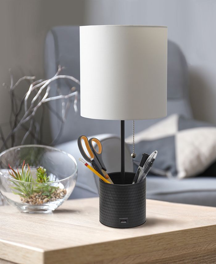 Simple Designs Hammered Metal Organizer Table Lamp with USB Charging ...