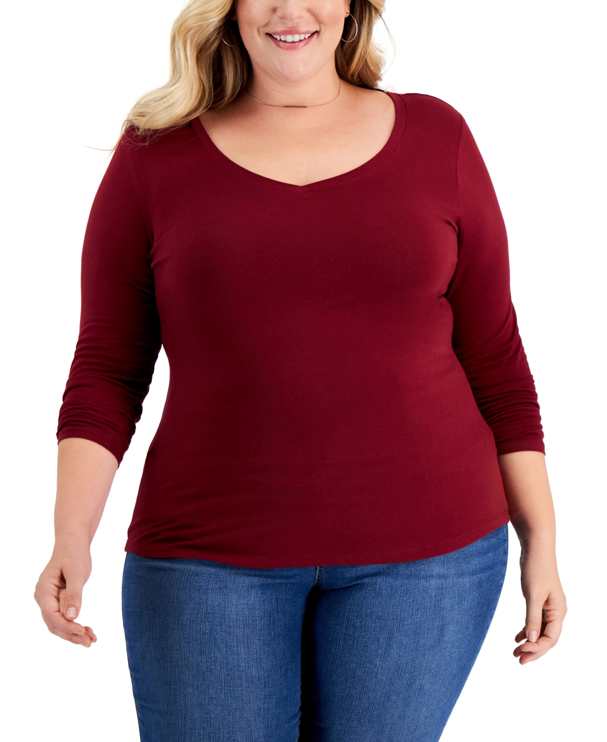 Click here for Aveto Plus Size V-Neck Top - Cabernet prices