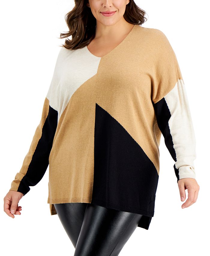INC International Concepts Plus Size Colorblocked Sweater, Created for ...