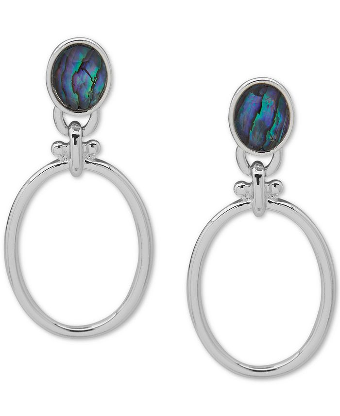 Anne Klein Silver-Tone Blue Stone Oval Drop Earrings - Macy's