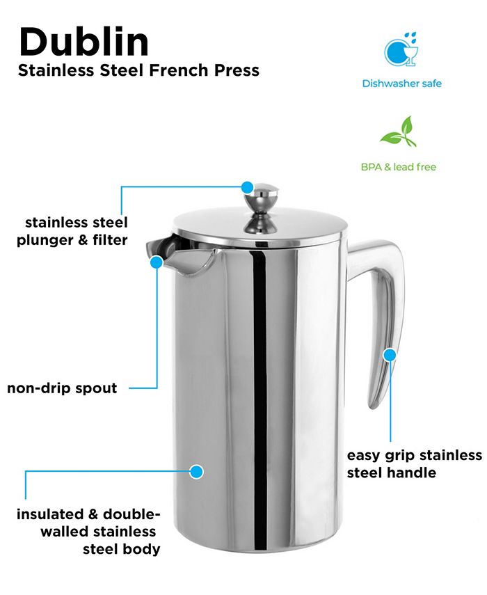 GROSCHE Dublin Stainless Steel Double Wall Insulated French Press, 34 ...