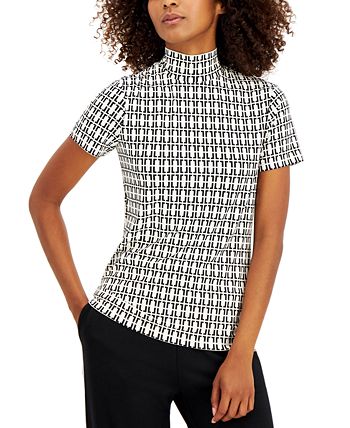 Anne Klein Chain-Print Mock-Neck Top - Macy's