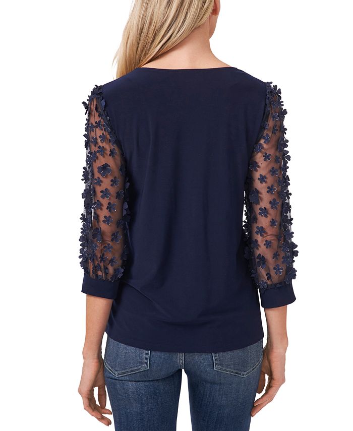 CeCe Appliqué-Sleeve Knit Blouse - Macy's