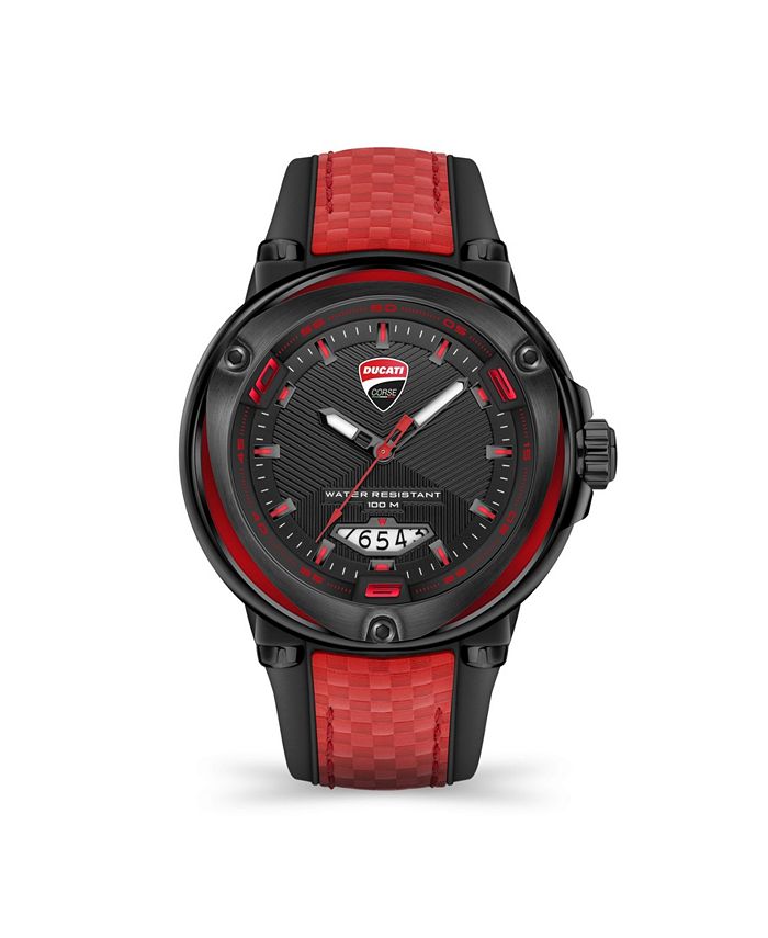 Ducati Corse Men's Partenza Black and Red Silicone Strap Watch 49mm ...