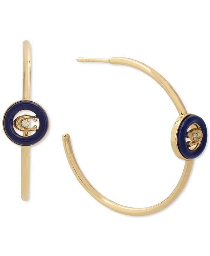 COACH Gold-Tone Medium Signature C Enamel Open Hoop Earrings, 1.5" - Macy's