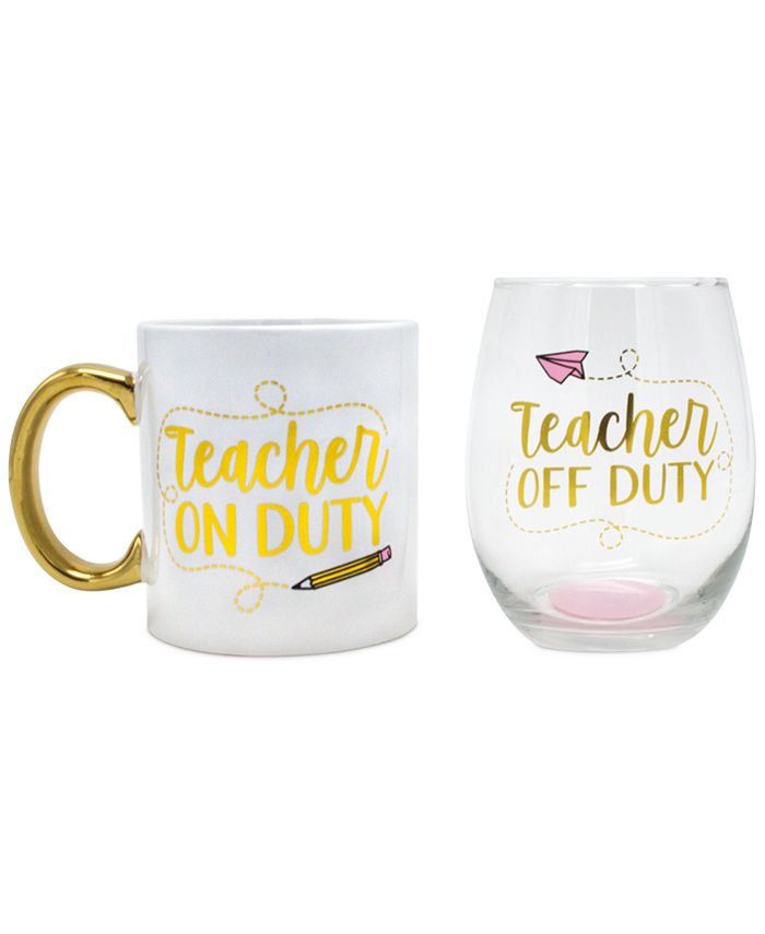 Tmd Holdings Teacher On Duty Off Duty Mug And Stemless Wine Glass Set