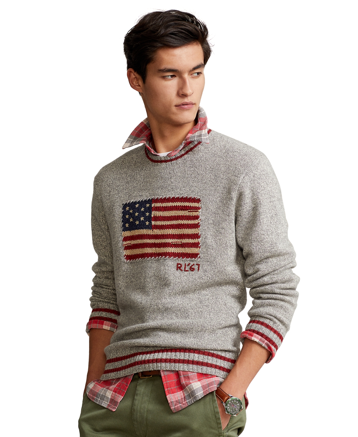 Polo Ralph Lauren Men's Marled Flag Sweater In Fawn Grey Ragg | ModeSens