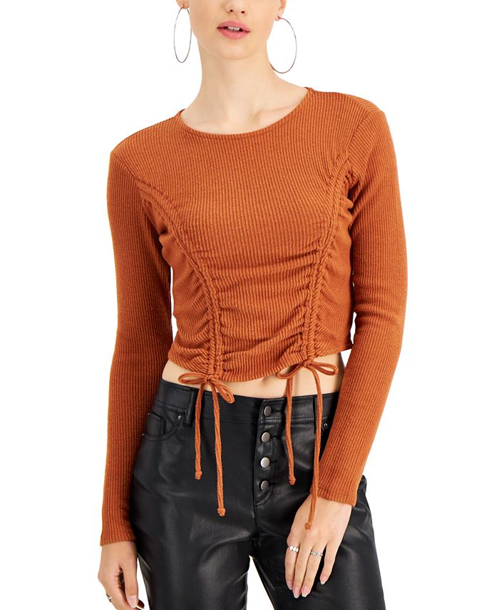 Self Esteem Juniors' Ribbed Drawstring-Ruched Top - Macy's