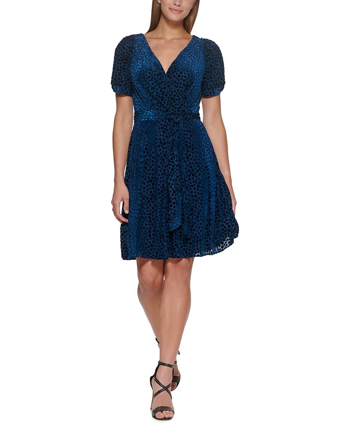 DKNY Velvet Puff-Sleeve Wrap-Style Dress - Macy's