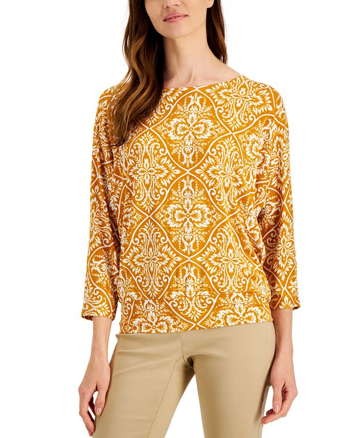 JM Collection Petite Printed Banded-Hem Top, Created for Macy's - Macy's