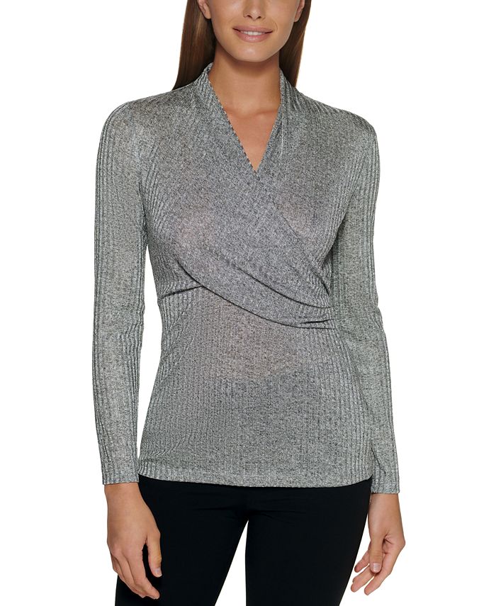 DKNY Ribbed Wrap-Style Top - Macy's