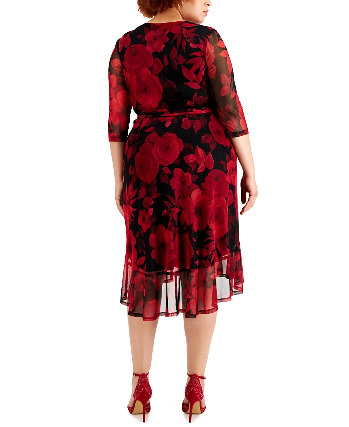 Connected Plus Size Floral Print Faux Wrap Dress Macys