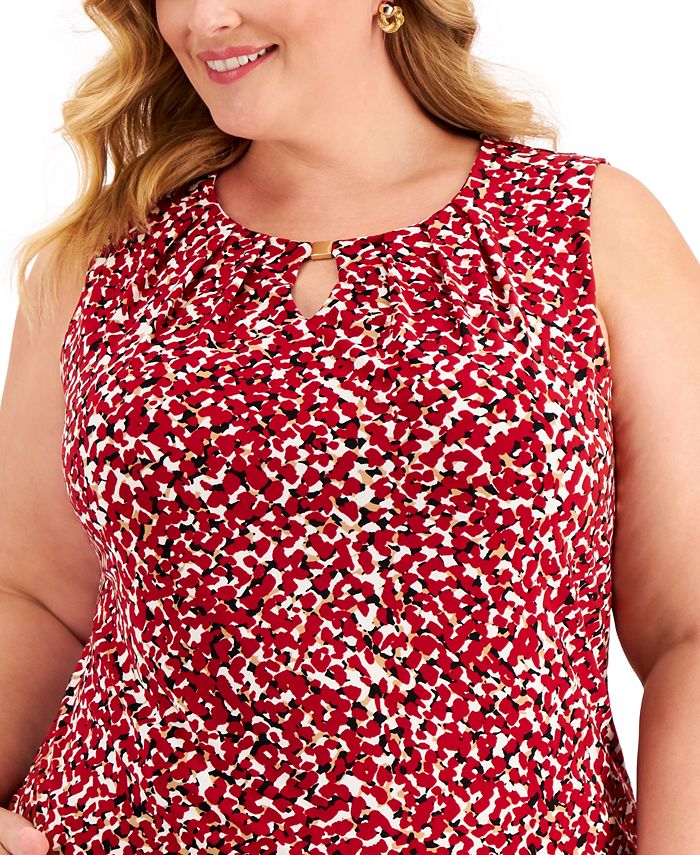 Kasper Plus Size Printed Keyhole Top - Macy's