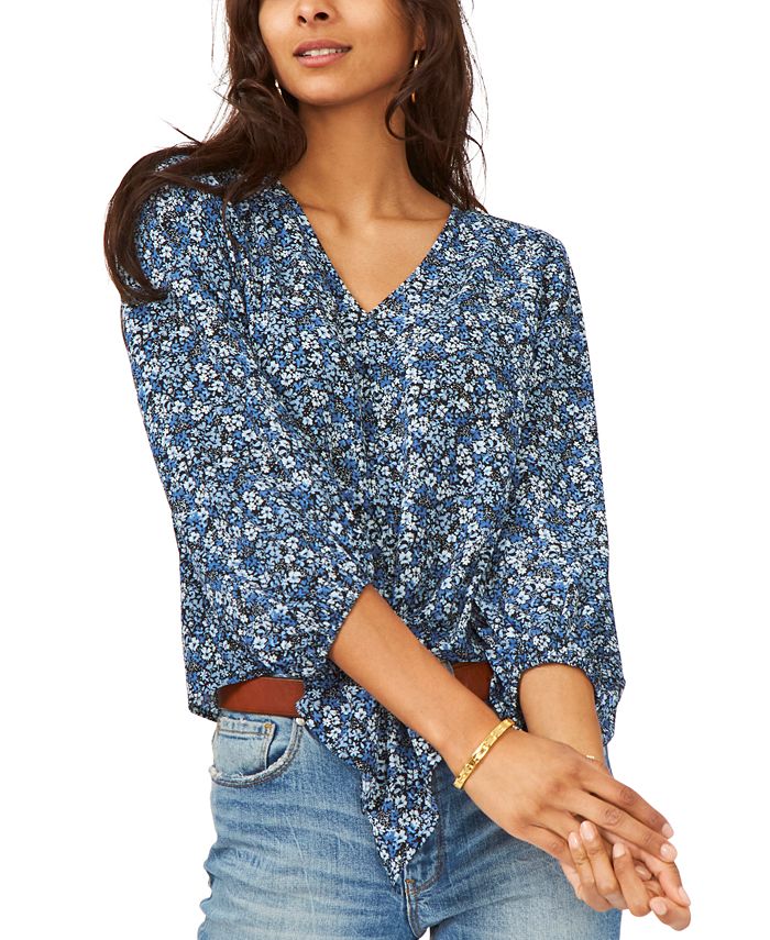 Vince Camuto Printed Tie-Front Blouse - Macy's