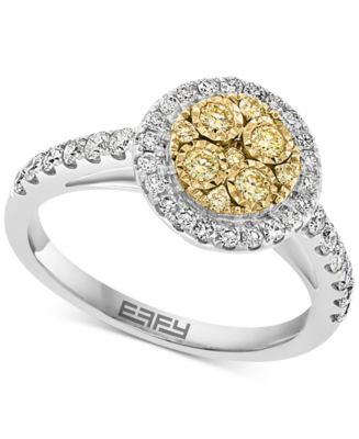 EFFY® Yellow & White Diamond Halo Cluster Ring (5/8 ct. t.w.) in 14k ...