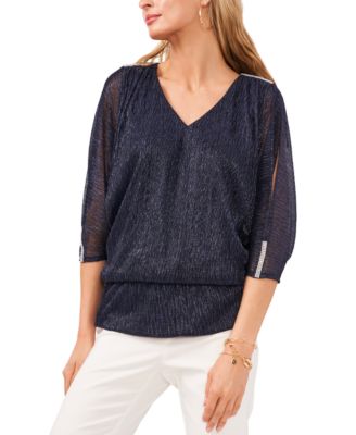 MSK Split-Sleeve Metallic Blouson Top - Macy's