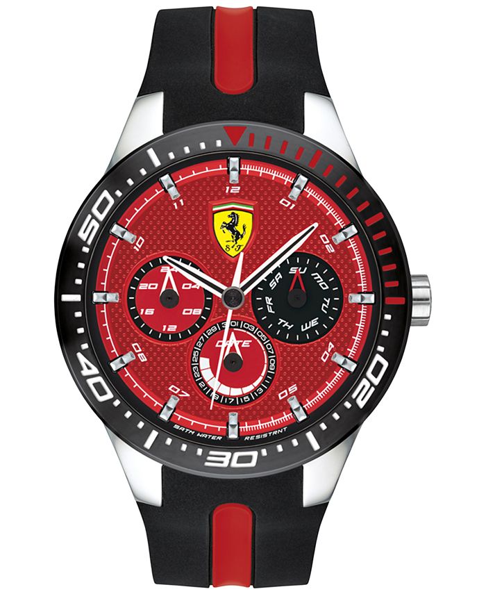 Ferrari Men's Chronograph RedRev Red & Black Silicone Strap Watch 44mm ...