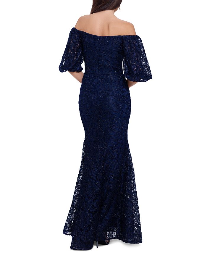XSCAPE Off-The-Shoulder Lace Gown - Macy's