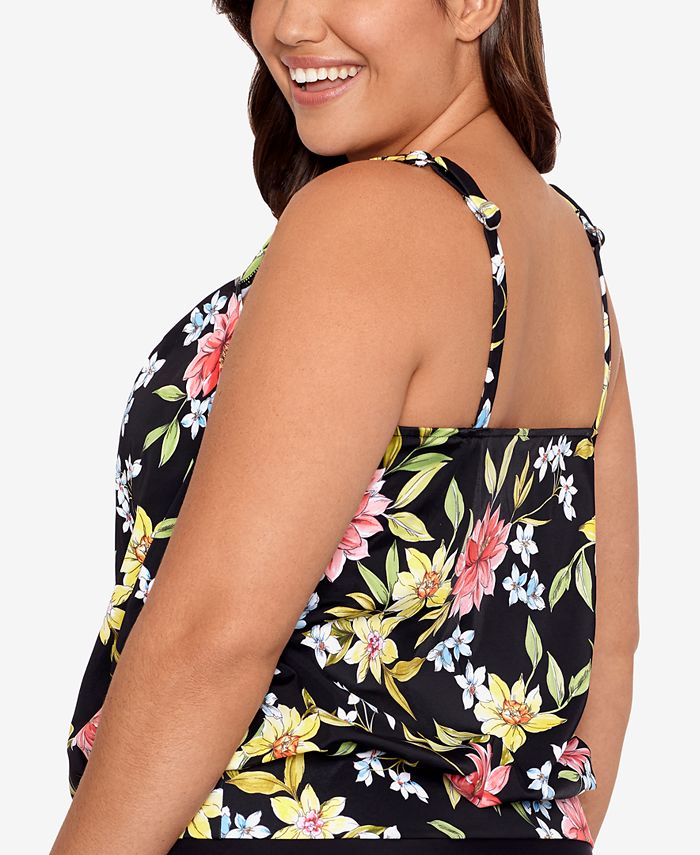 Swim Solutions Plus Size Underwire Blouson Tankini Top - Macy's