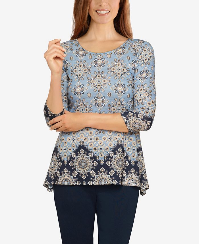 Ruby Rd. Petite Embellished Ornamental Printed Top - Macy's